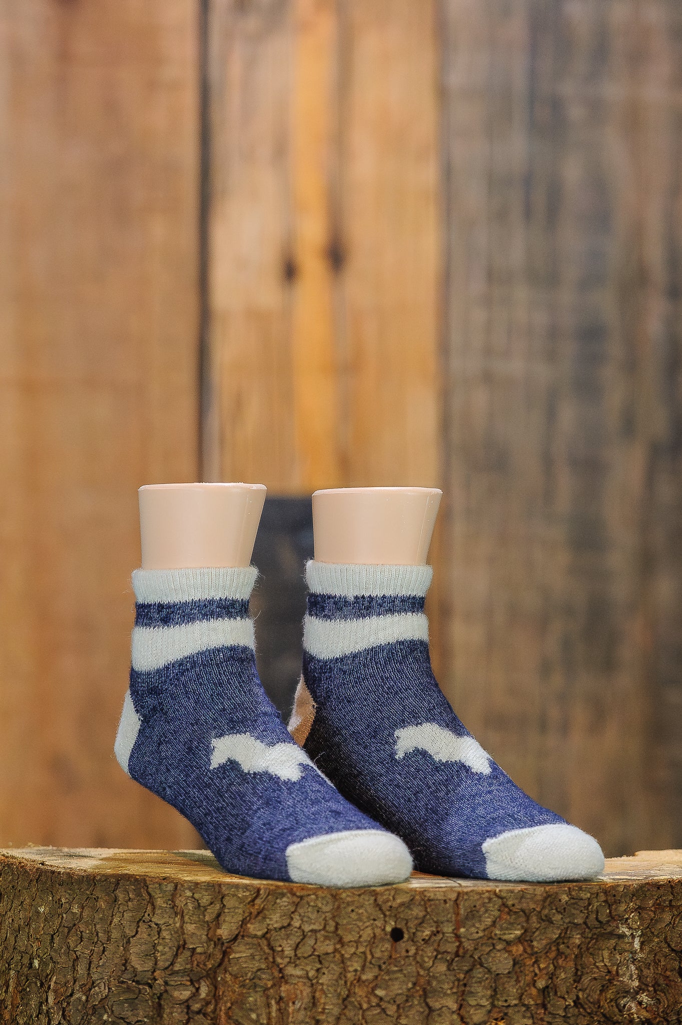 Bas pantoufle thermique en alpaga - denim – Domaine des Nobles Alpagas
